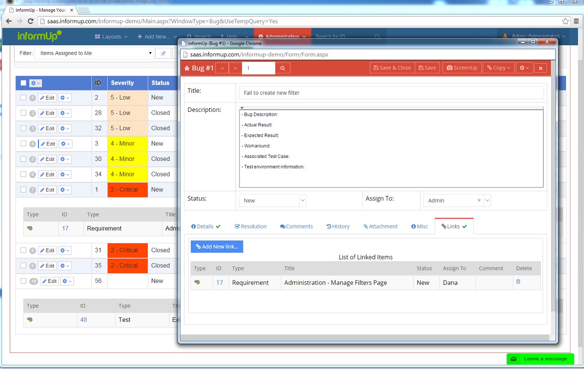 Bug Tracking System Of InformUp BugUp Tracker Software